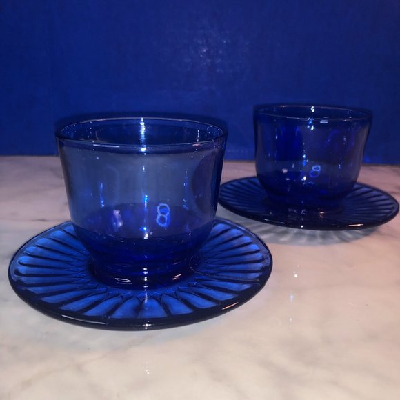 Dining | Vintage Bowls Depression Dk Blue Wattached Petal Base Dessert ...